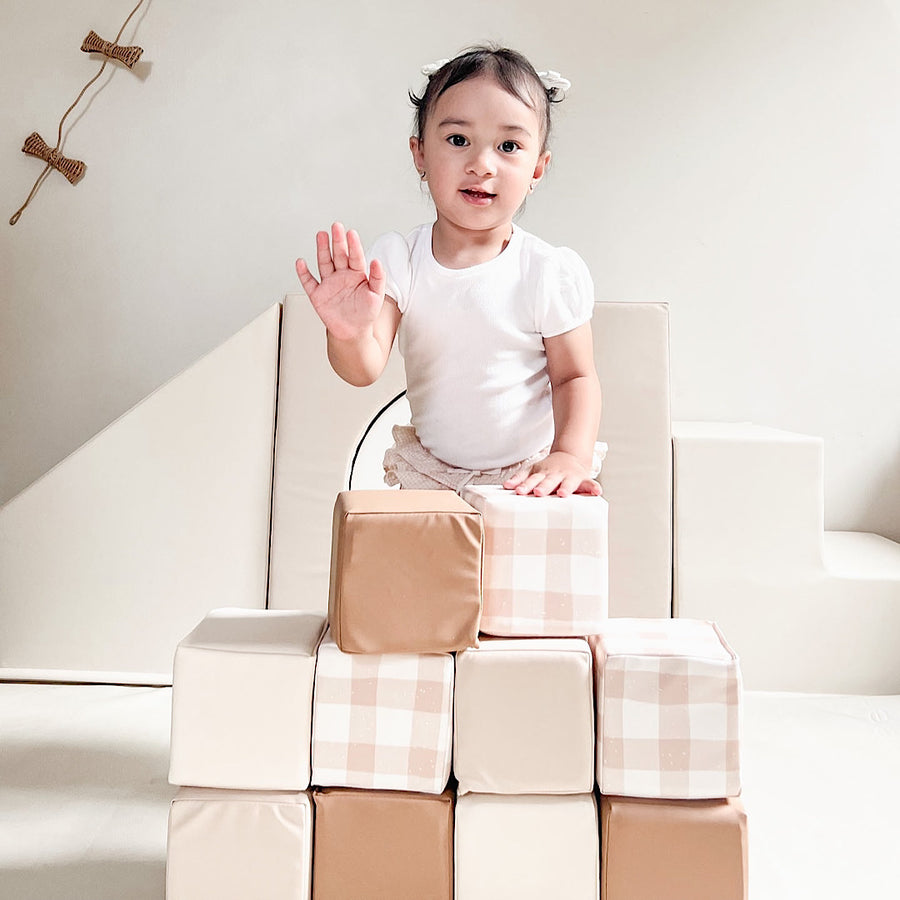 Foam Building Blocks | Gingham | Camel | Sand | Tan – Play Planet Kids