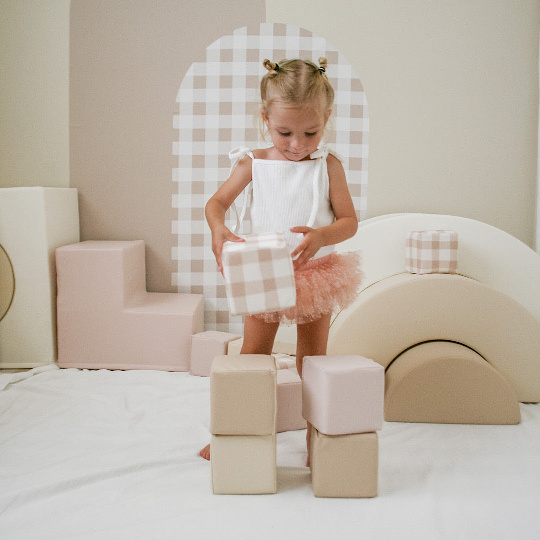 Gingham Building Blocks | Pink & Sand – Play Planet Kids
