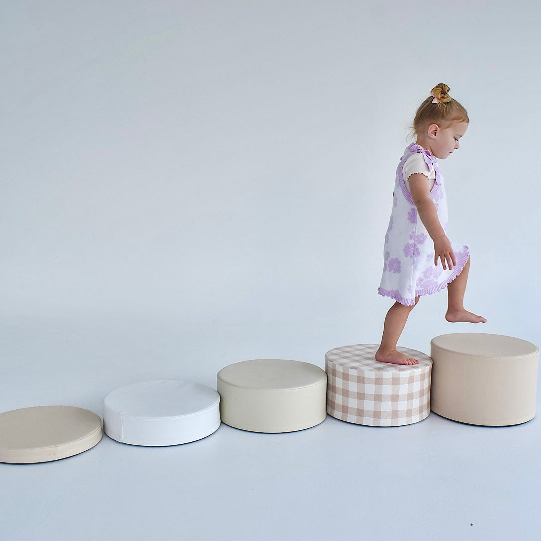 Stepping Stones | Gingham | Camel | Sand | White – Play Planet Kids