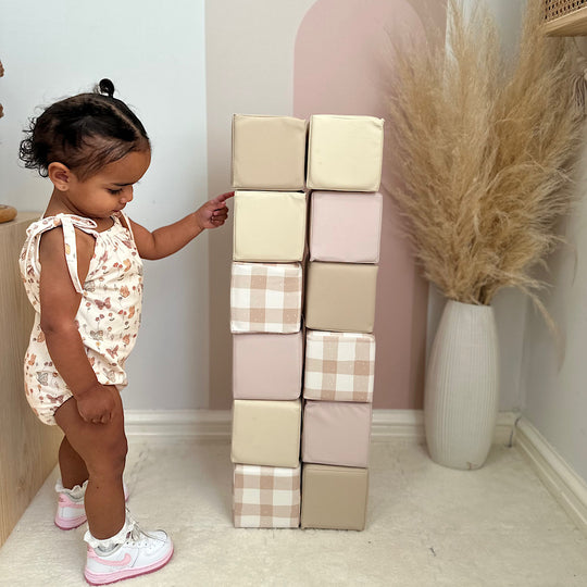 Gingham Building Blocks | Pink & Sand – Play Planet Kids