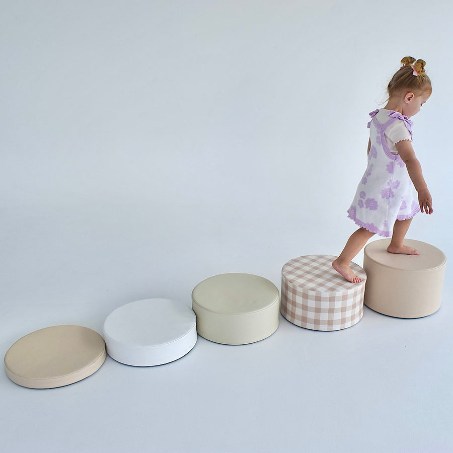 Stepping Stones | Gingham | Camel | Sand | White – Play Planet Kids