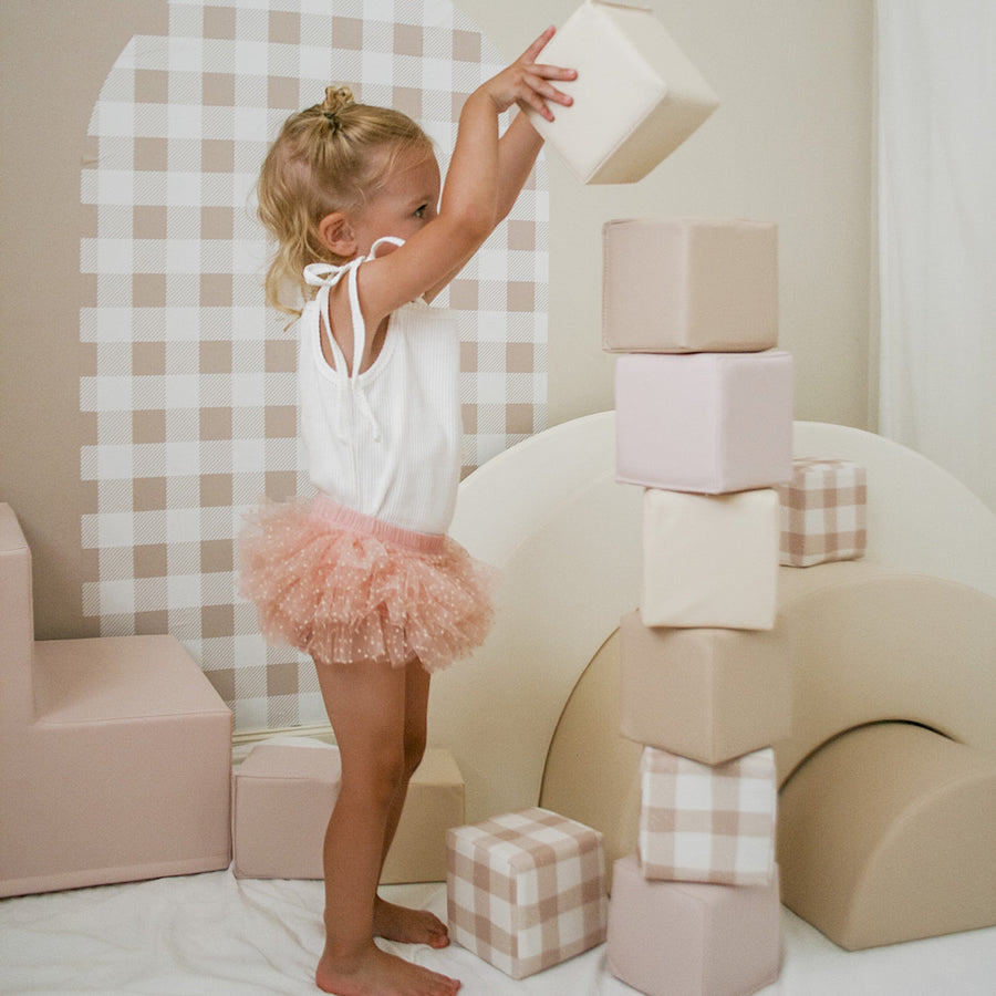 Gingham Building Blocks | Pink & Sand – Play Planet Kids