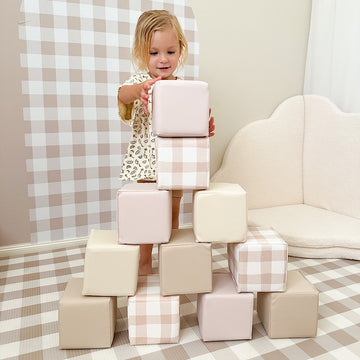 Gingham Building Blocks | Pink & Sand – Play Planet Kids