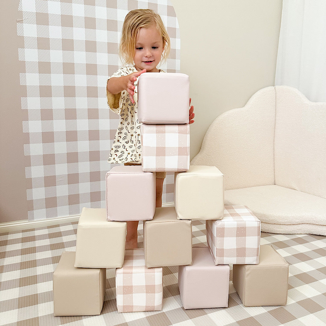 Gingham Building Blocks | Pink & Sand – Play Planet Kids