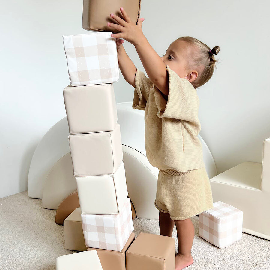 Foam Building Blocks | Gingham | Camel | Sand | Tan – Play Planet Kids