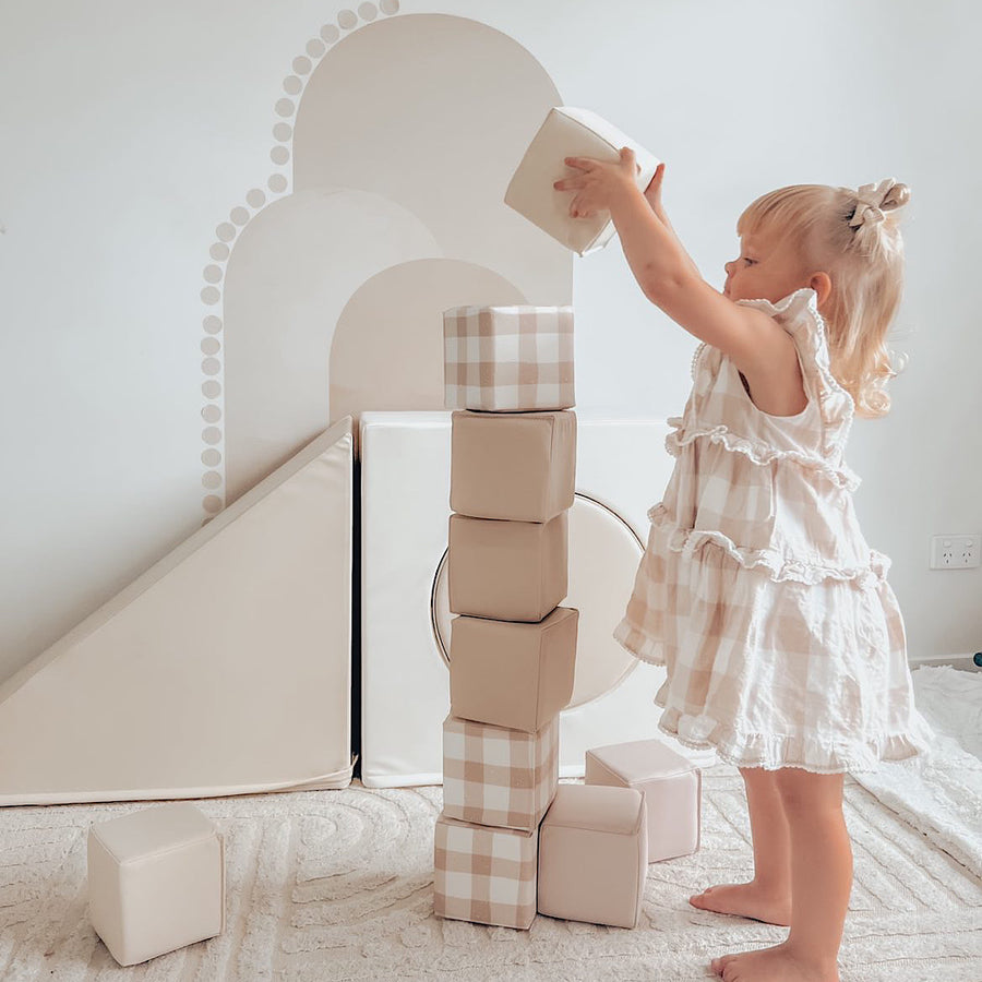 Gingham Building Blocks | Pink & Sand – Play Planet Kids